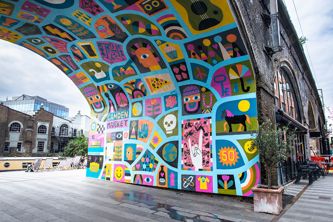 Camden Market 50 years mural. July 2024. - David Shillinglaw