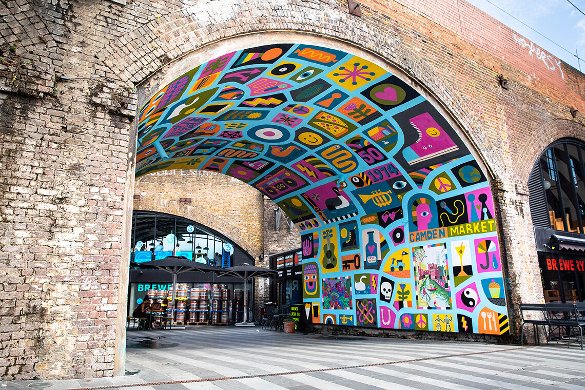 Camden Market 50 years mural. July 2024. - David Shillinglaw